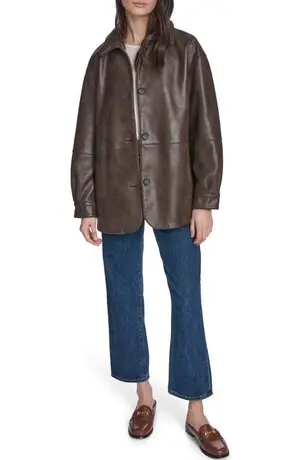 LEVI'S Water Resistant Faux Leather Longline Coat - Dark Brown Faux Suede