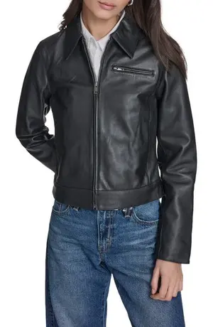 LEVI'S Leather Zip Jacket - Black