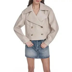 LEVI'S Double Breasted Faux Leather Crop Trench Coat - Chateau Grey