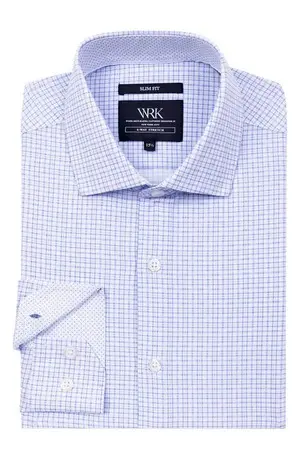 W.R.K Slim Fit Microcheck Performance Dress Shirt - White/purple
