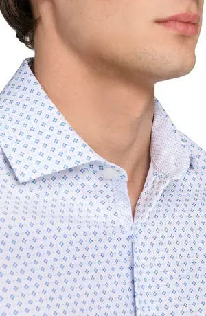 W.R.K Regular Fit Dash Print Performance Dress Shirt - White/blue