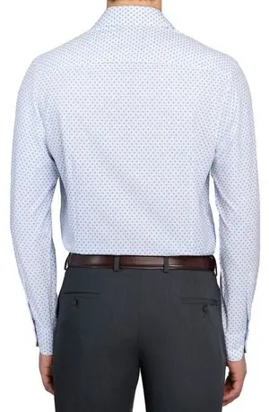 W.R.K Regular Fit Dash Print Performance Dress Shirt - White/blue