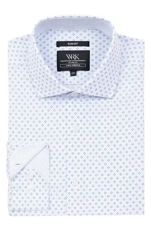 W.R.K Regular Fit Dash Print Performance Dress Shirt - White/blue