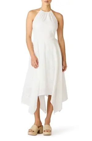 Steve Madden Dalina Eyelet Embroidery Halter Dress - Birch White