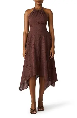 Steve Madden Dalina Eyelet Embroidery Halter Dress - Walnut