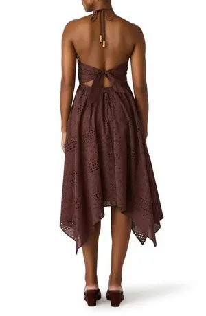 Steve Madden Dalina Eyelet Embroidery Halter Dress - Walnut