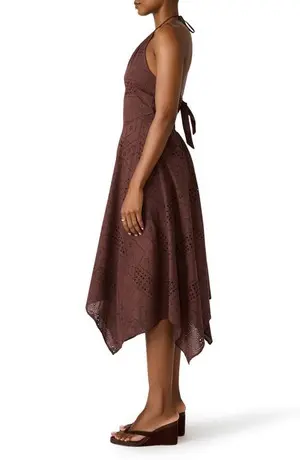 Steve Madden Dalina Eyelet Embroidery Halter Dress - Walnut