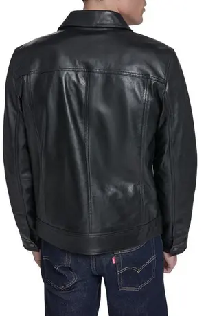 Cole Haan Leather Trucker Jacket