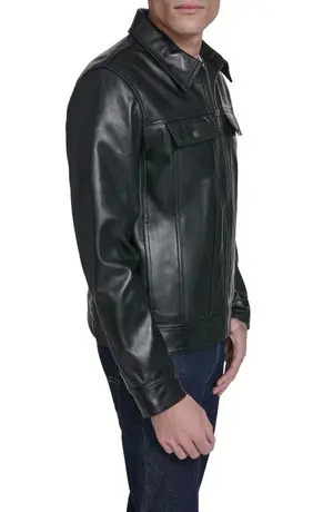 Cole Haan Leather Trucker Jacket
