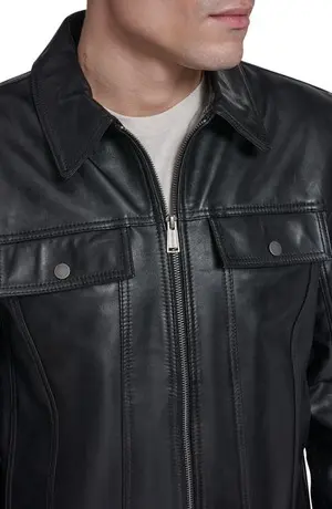 Cole Haan Leather Trucker Jacket