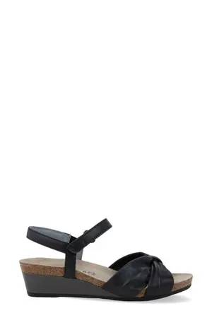 Naot Madame Ankle Strap Platform Wedge Sandal - Black Shiny Leather