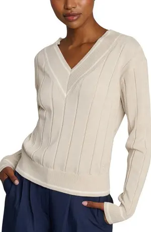RHONE Varsity Rib V-neck Sweater - Sand