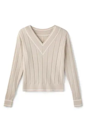 RHONE Varsity Rib V-neck Sweater - Sand