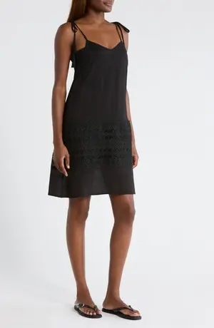 Elan Crochet Trim Cover-up Dress - Black