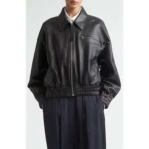 JIL SANDER Boxy Sheepskin Leather Zip Blouson Jacket - Black
