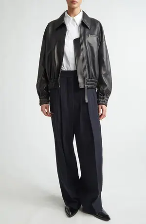 JIL SANDER Boxy Sheepskin Leather Zip Blouson Jacket