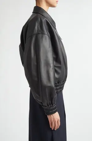 JIL SANDER Boxy Sheepskin Leather Zip Blouson Jacket