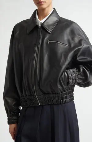 JIL SANDER Boxy Sheepskin Leather Zip Blouson Jacket