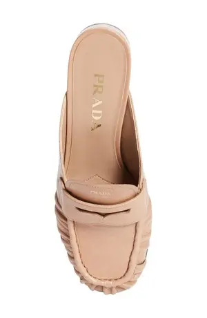 Prada Ruched Apron Toe Penny Loafer Mule