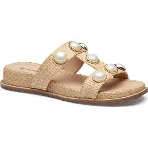 Johnston & Murphy Chandler Embellished Wedge Slide Sandal - Natural Raffia