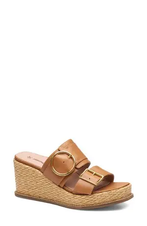 Johnston & Murphy Mallory Double Buckle Platform Wedge Sandal - Cognac Nappa Leather
