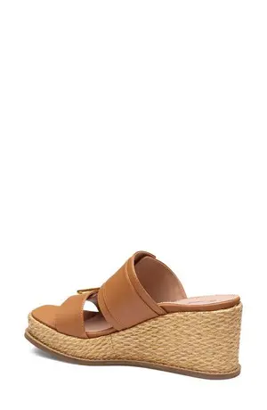 Johnston & Murphy Mallory Double Buckle Platform Wedge Sandal - Cognac Nappa Leather
