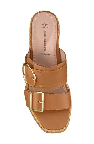 Johnston & Murphy Mallory Double Buckle Platform Wedge Sandal - Cognac Nappa Leather