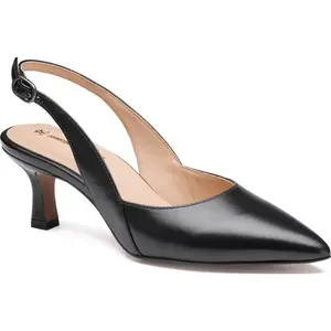Johnston & Murphy Lindsey Slingback Pointed Toe Kitten Heel Pump - Black Glove Leather