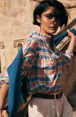 Boden Esme Check Smock Detail Button-up Shirt
