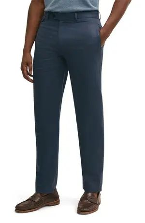 Brooks Brothers Flat Front Linen & Cotton Twill Chinos - Mood Indigo