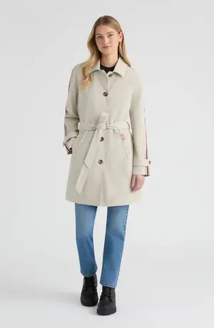 Hunter Stripe Sleeve Trench Coat - Vanilla