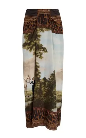 Ralph Lauren Printed Silk Twill Midi Skirt - Tan