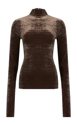 Ralph Lauren Ilene Velvet Turtleneck Top - Brown