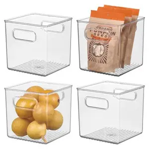 LINUS Cube Storage Bin With Handles For Pantry, Set Of 4 - Clear