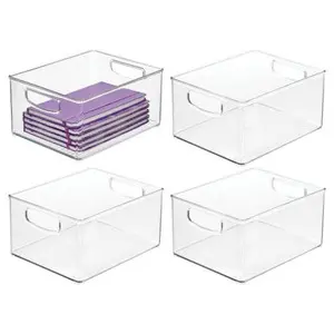 LINUS Plastic Stackable Pantry Bin With Handles, Set Of 4 - Clear