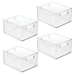 LINUS Plastic Stackable Pantry Bin With Handles, Set Of 4 - White