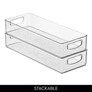 BASIC Plastic Stackable Pantry Bin With Handles, Set Of 4