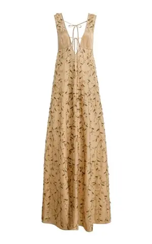 MEL USINE Faustine Embroidered Silk Maxi Dress