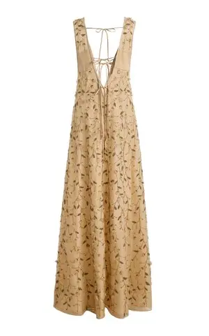 MEL USINE Faustine Embroidered Silk Maxi Dress