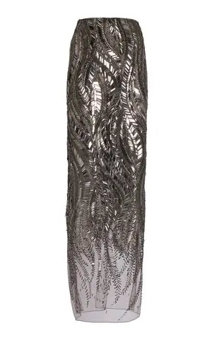 Ralph Lauren Camila Embellished Tulle Maxi Skirt - Grey