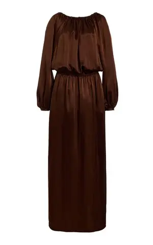 MEL USINE Evelyne Silk Peasant Maxi Dress - Brown