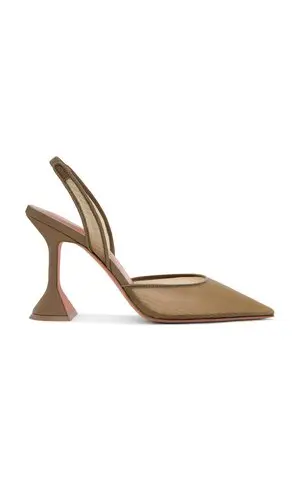 Amina Muaddi Holli Mesh Slingback Pumps - Taupe