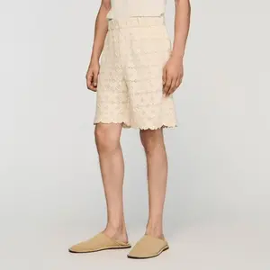 Sandro Broderie Anglaise Crochet Shorts - Ecru