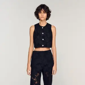 Sandro Embroidered Guipure Crop Top