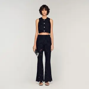 Sandro Embroidered Guipure Crop Top