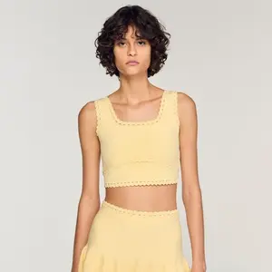 Sandro Knit Crop Top With Straps - Butter