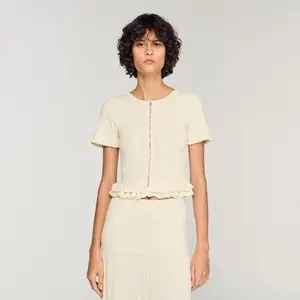Sandro Ruffled Knit Top - Ecru