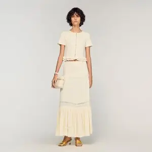 Sandro Maxi Flared Knit Skirt - Ecru