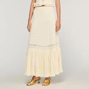 Sandro Maxi Flared Knit Skirt - Ecru