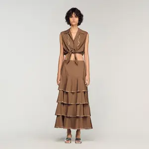 Sandro Maxi Ruffled Rhinestone Skirt